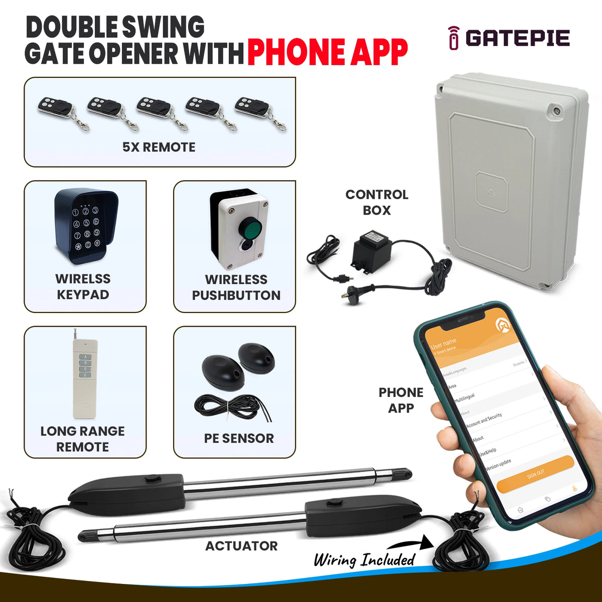 Electric Double Swing Gate Opener | Remote Programming & Wifi App
