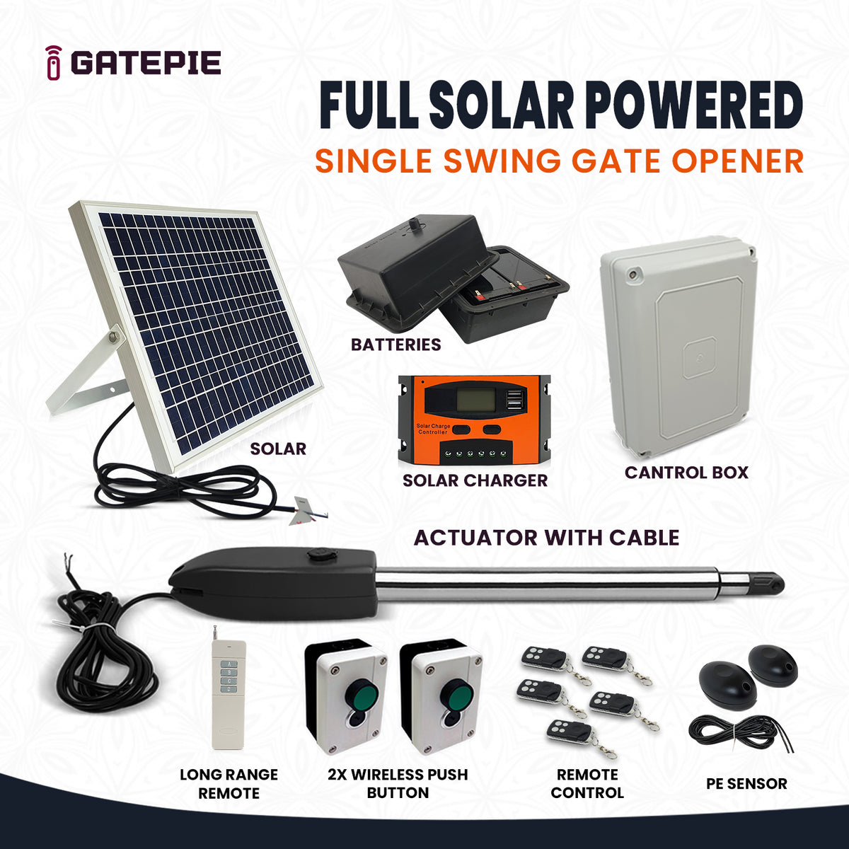 Automatic Single Swing Solar Gate Opener Kit with Push Button