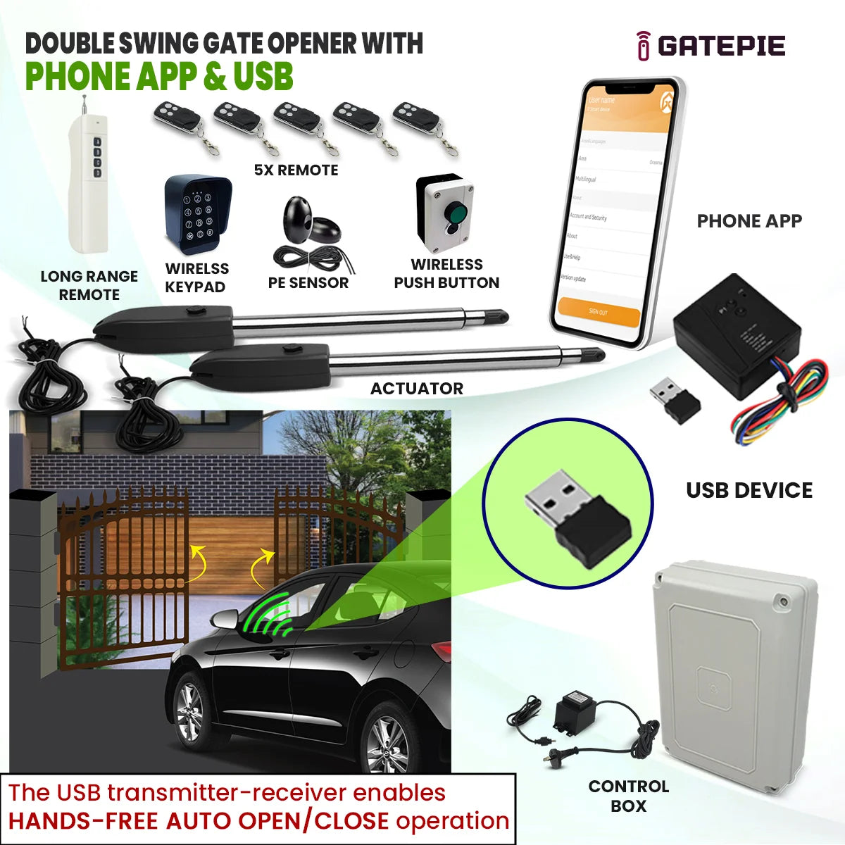 Electric Double Swing Gate Opener | Remote Programming USB & WiFi
