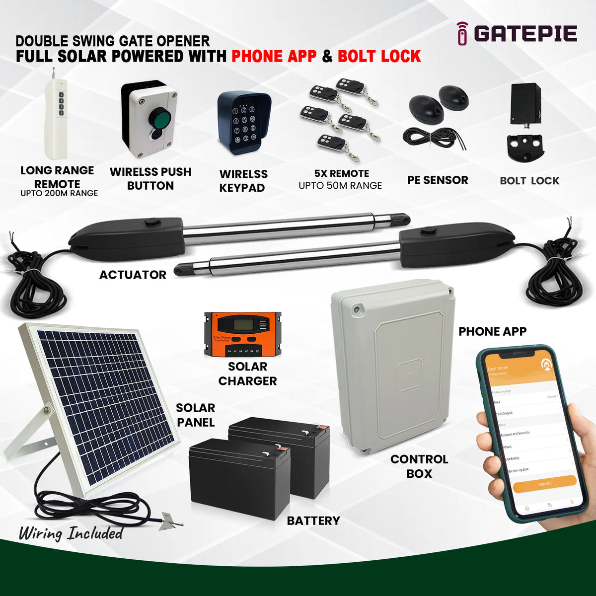 Solar Double Swing Gate Automation Kit- Gate Opener Solutions