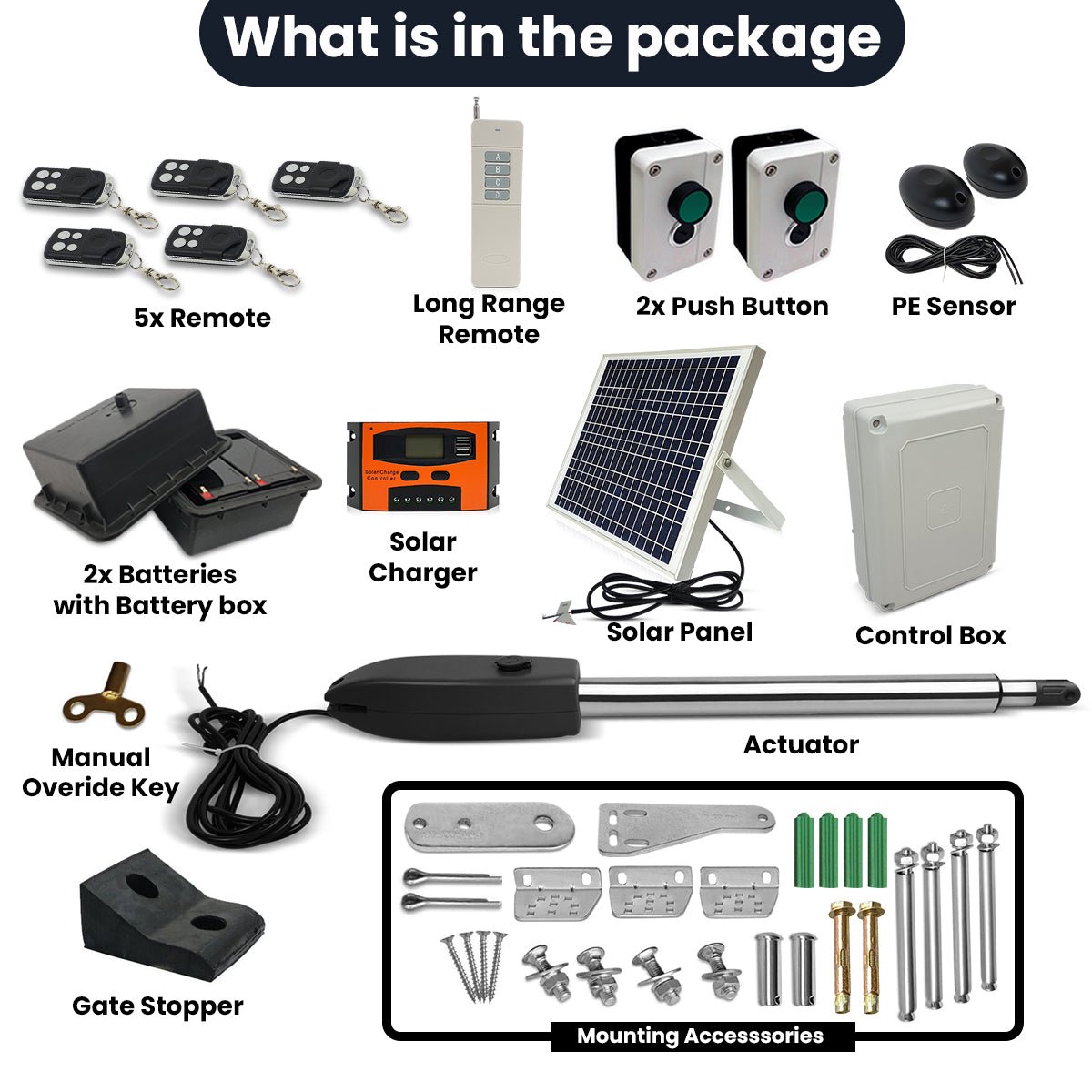 Automatic Single Swing Solar Gate Opener Kit with Push Button