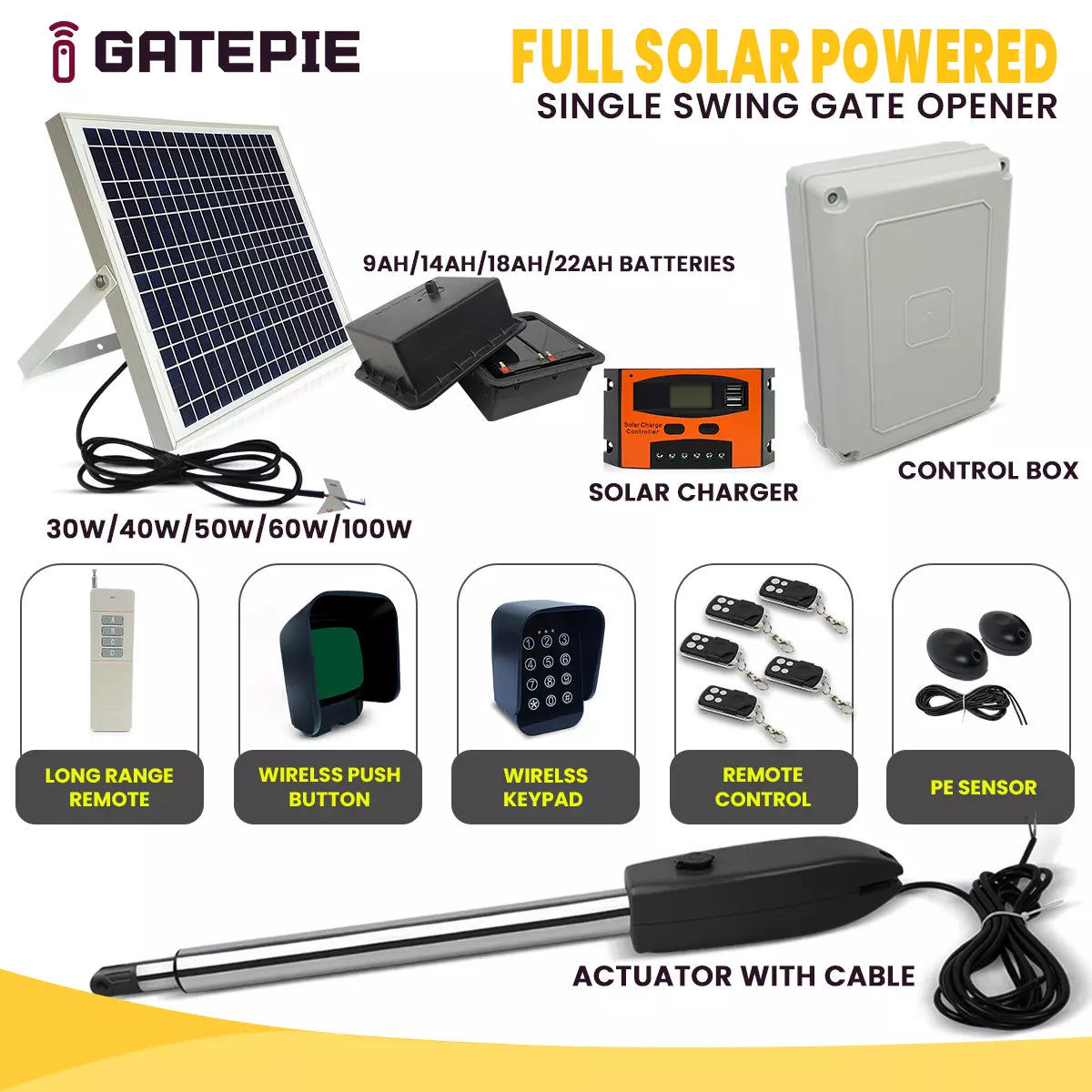 Automatic Single Swing Gate Opener Kit | Full Solar power operated wit